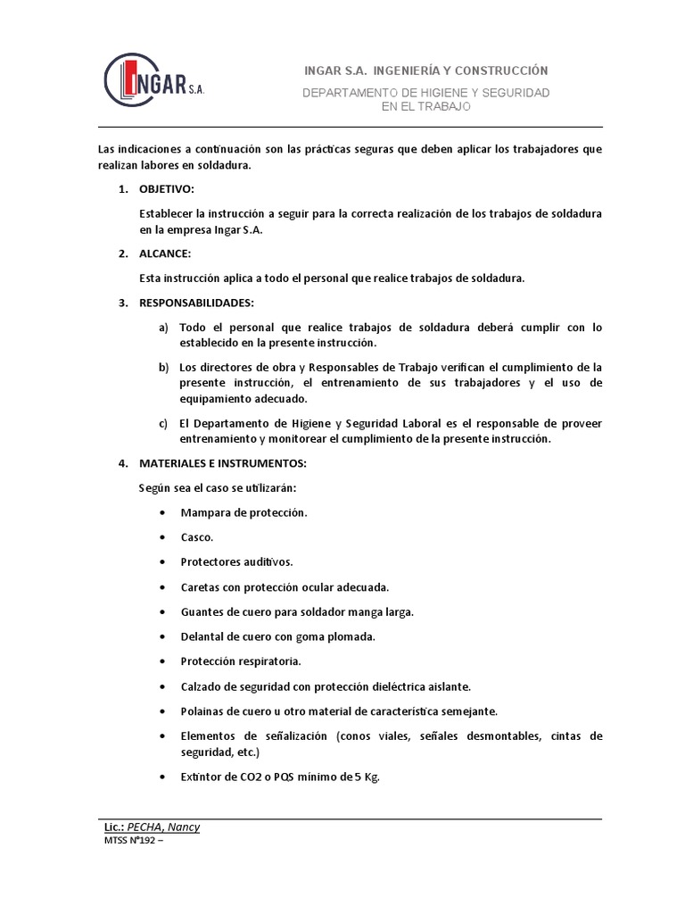 Procedimiento de Trabajo Seguro Soldaduras | Descargar gratis PDF | Soldadura | Construcción