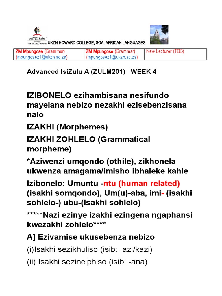 WEEK 4 Izibonelo Zezakhi Ezisebenzisana Nebizo | PDF | Syntactic ...