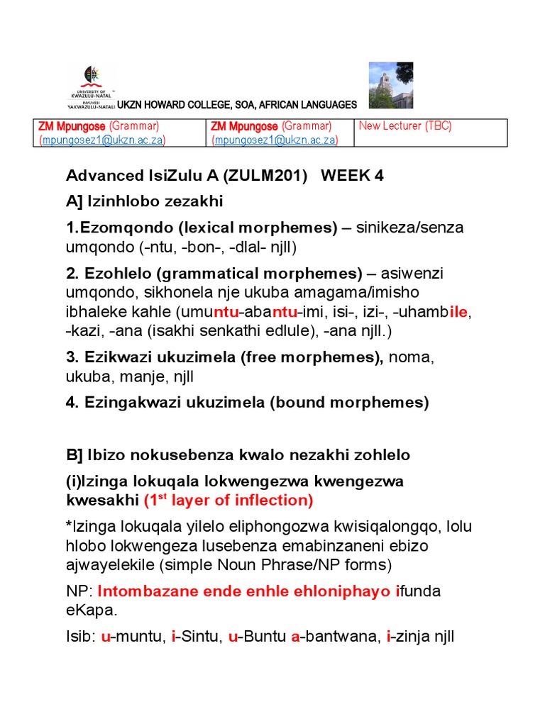 Week 4-Ibizo Nezakhi Ezisebenza Nalo-1st2nd Layer Inflection | PDF ...