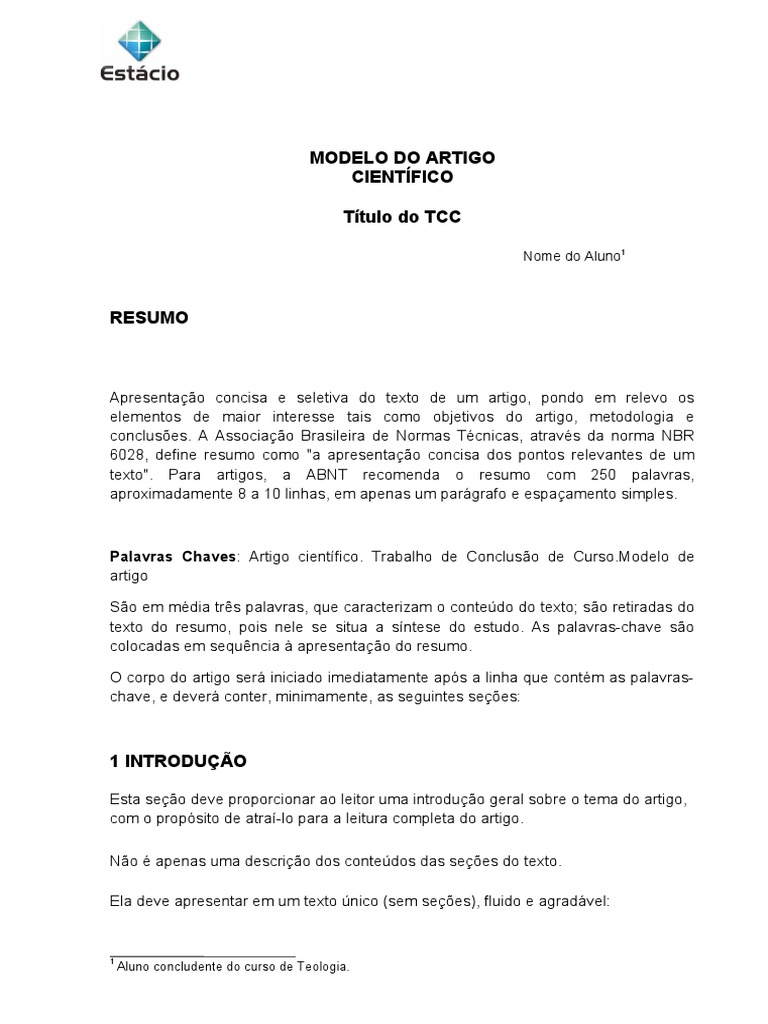 MODELO Artigo TCC nomeCompletoDoAluno Estacio RECIFE-PE | PDF ...
