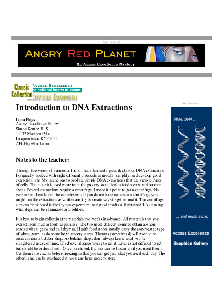 Introduction To DNA Extraction PDF | PDF | Ethanol | Cell (Biology)