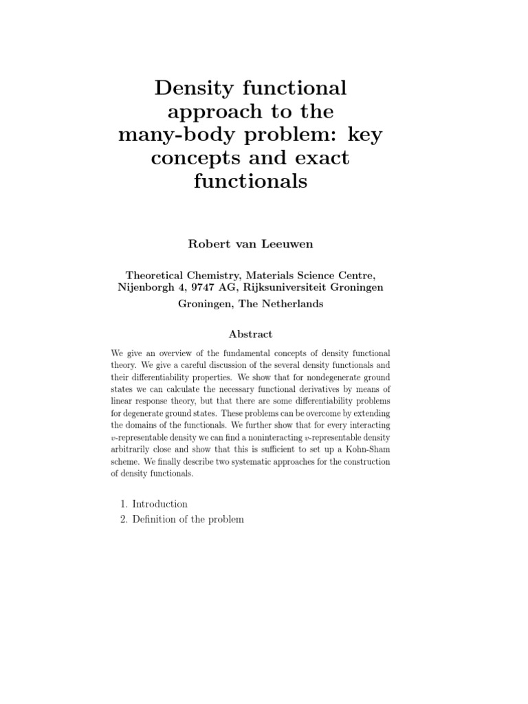 Density Functional Approach To The Many-Body Problem: Key Concepts and ...