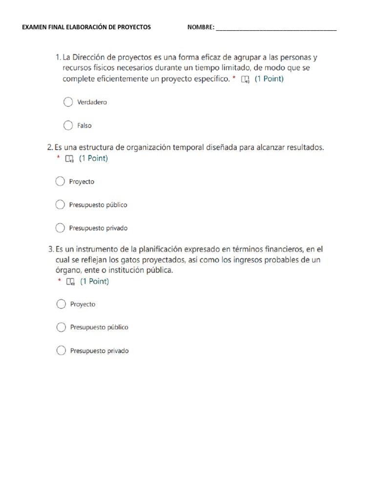 Examen Final Elaboración de Proyectos 01 Abr | PDF
