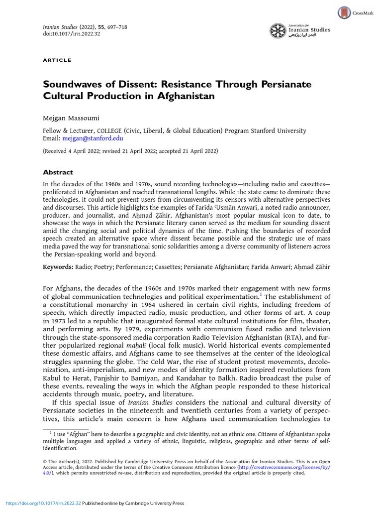 Soundwaves of Dissent Resistance Through Persianate Cultural Production ...