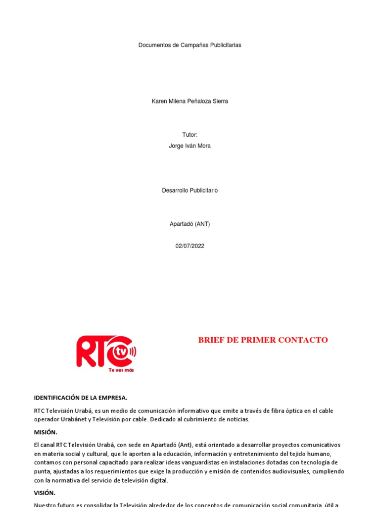 Brief de Primer Contacto | PDF | Marca | Televisión Brief de Primer Contacto | PDF | Marca | Televisión