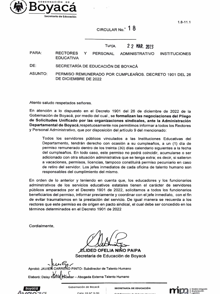 Circular 018 Del 22mar2023 Permiso Remunerado | PDF | Justicia | Crimen y violencia