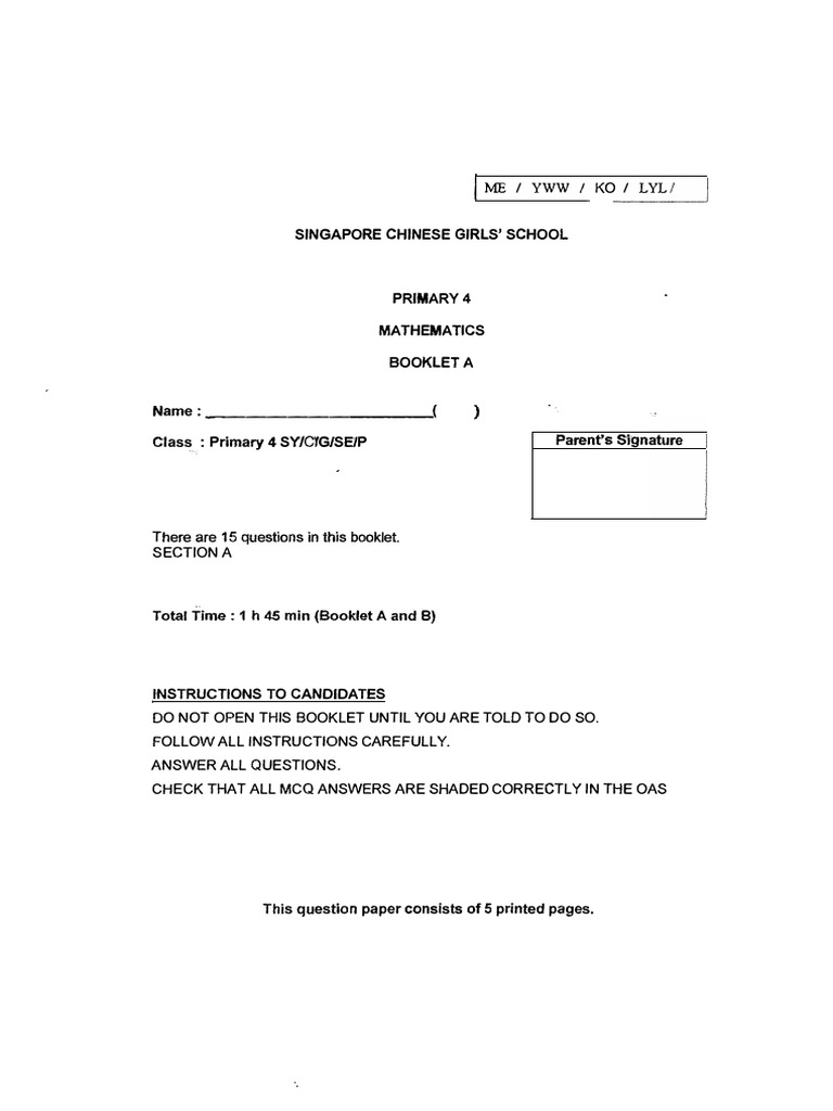 P4 Maths SA2 2021 SCGS Exam Papers | PDF