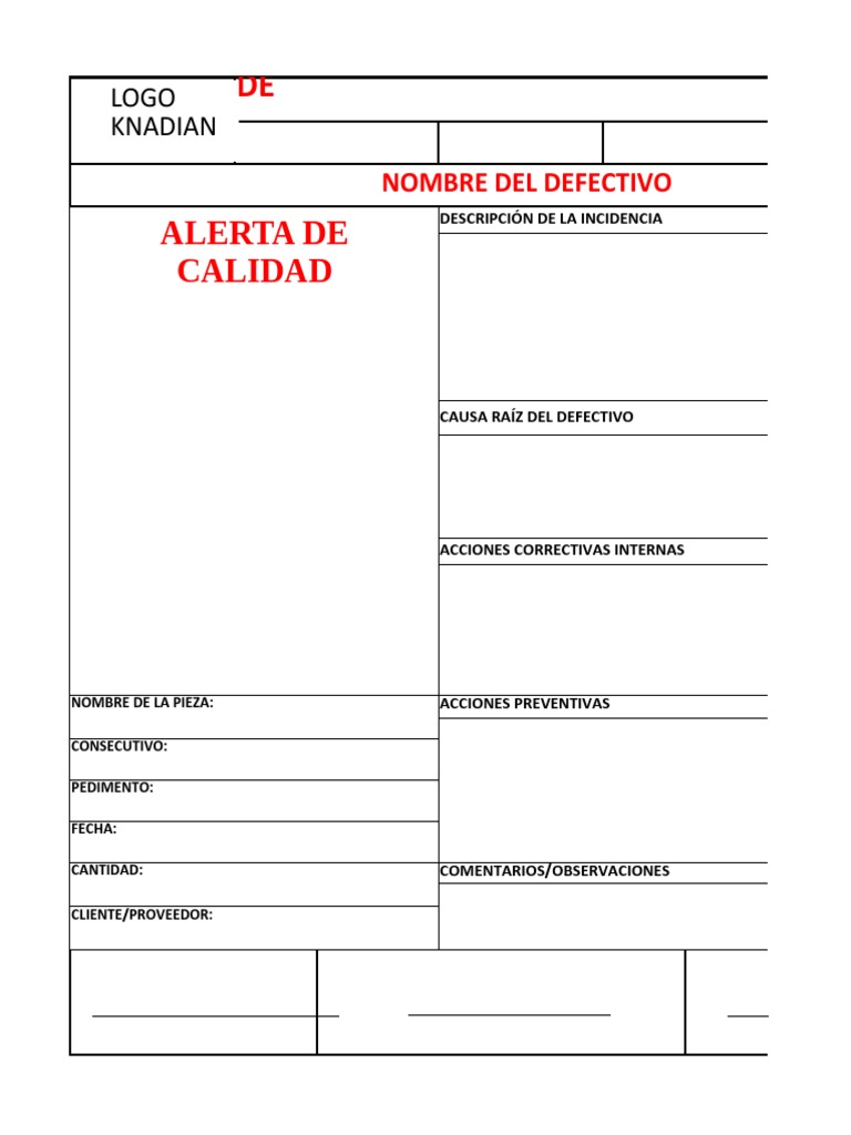 Formato Alertas de Calidad | PDF