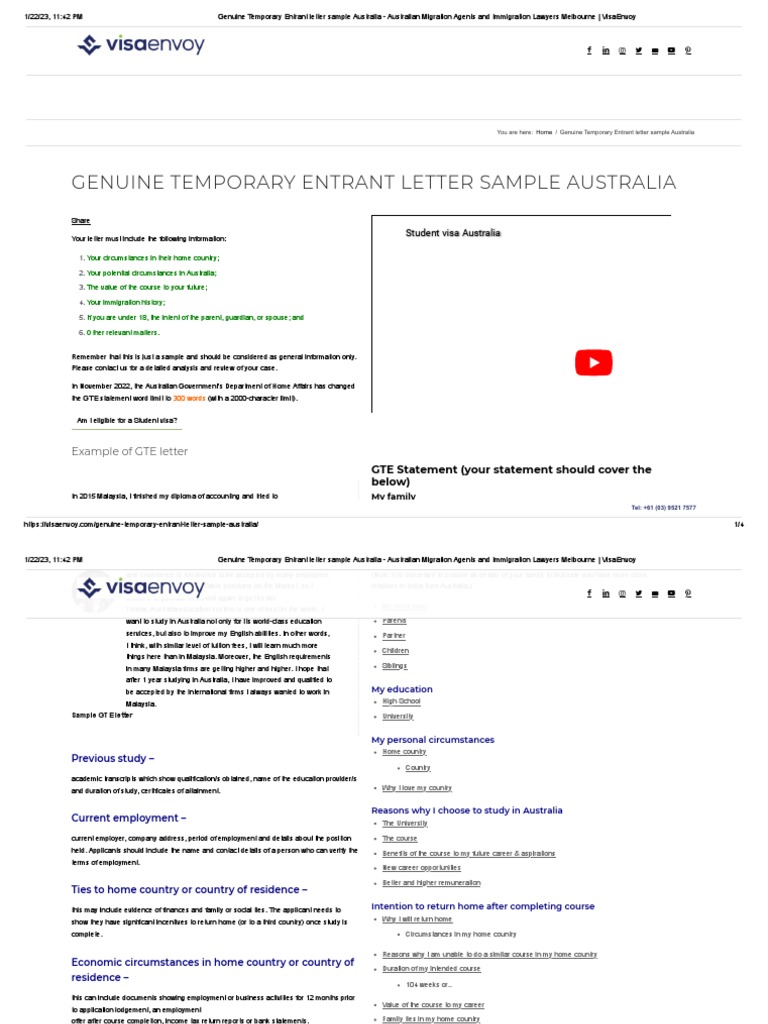 Visaenvoy Com Genuine Temporary Entrant Letter Sample Australia | PDF ...