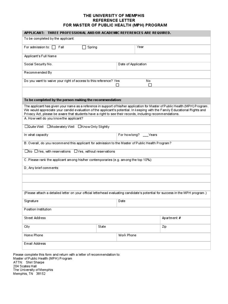 MPH Program Reference Letter Template | PDF | Career & Growth | Self ...