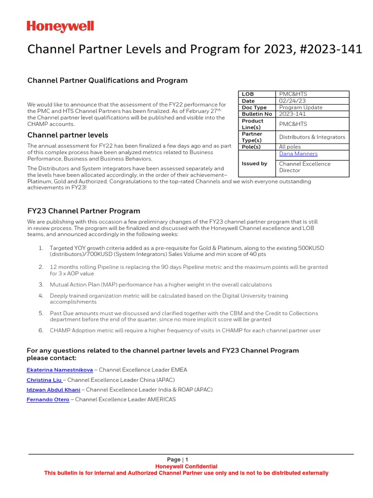 Channel Partner Levels and Program For 2023, #2023-141 | PDF