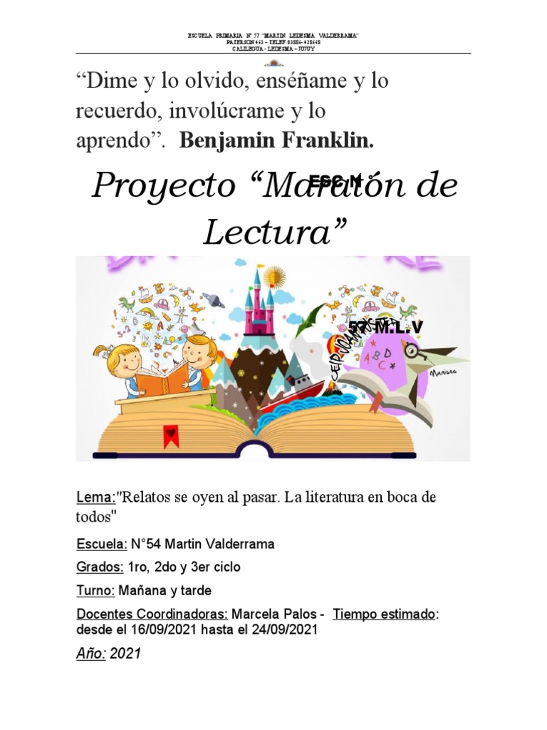 Proyecto Maraton de Lectura | PDF | Educación primaria | Inclusión (Educación)