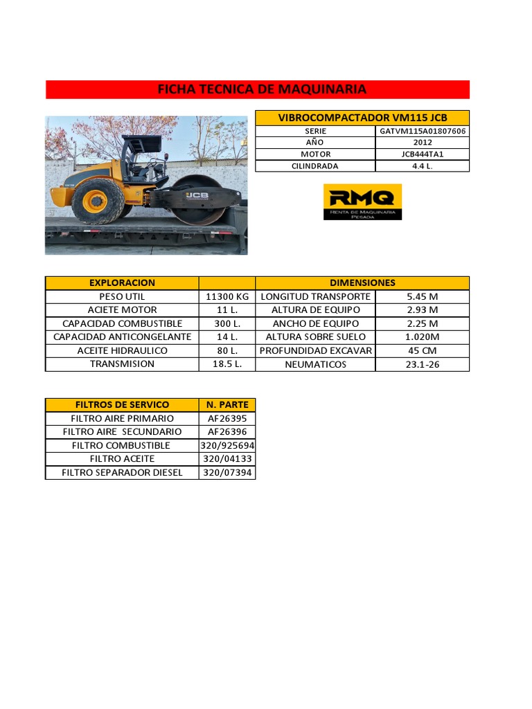 Ficha Tecnica Vibro JCB VM115 | PDF