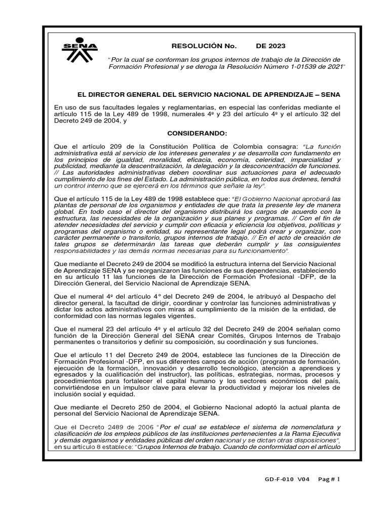 Resolución Grupos de Trabajo DFP | PDF | Presupuesto | Desarrollo profesional