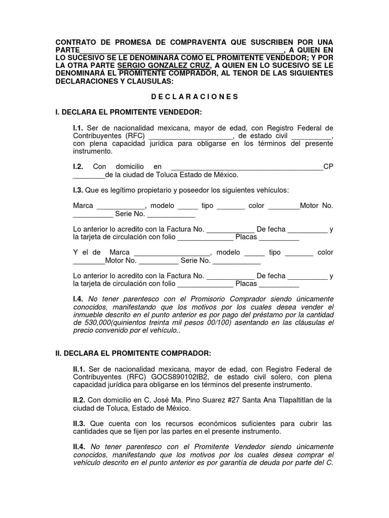 Contrato de Promesa de Venta | PDF | Derecho civil (sistema legal ...