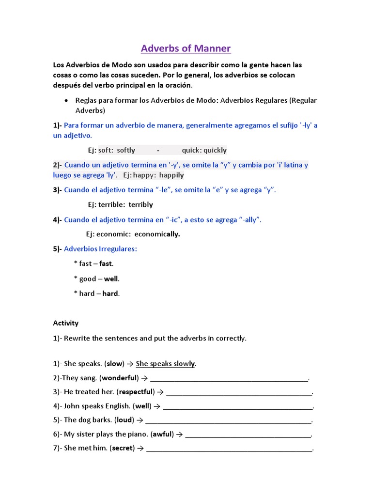Ingles - Adverbs of Manner | PDF | Grammar | Semantics
