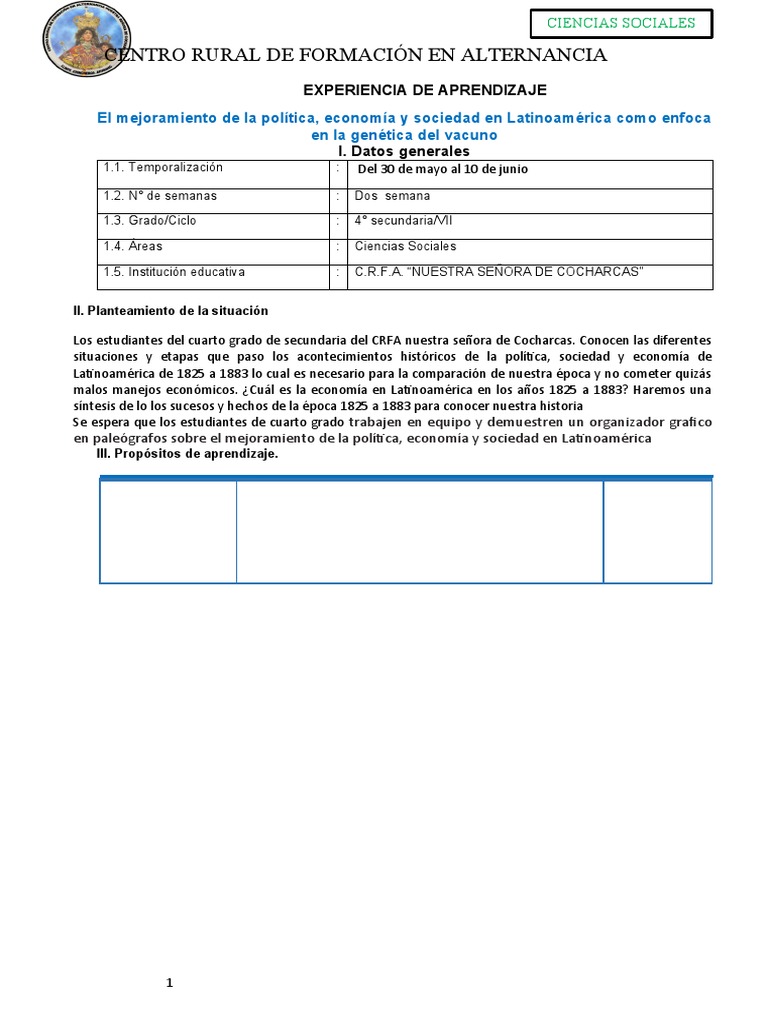 Experiencia De Aprendizaje N 3 Cc Ss Pdf