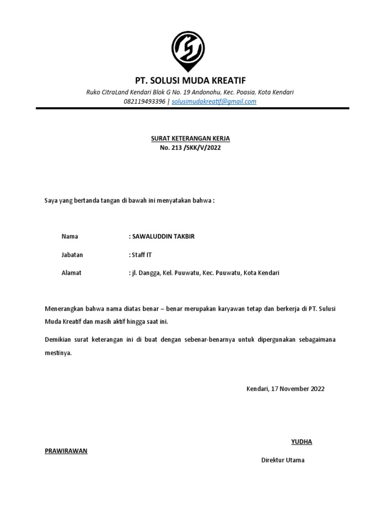Surat Keterangan Kerja | PDF