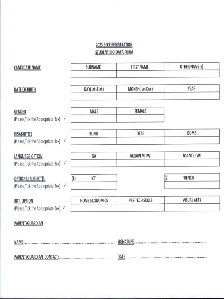 2023 Bece - Student Bio-Data Form | PDF
