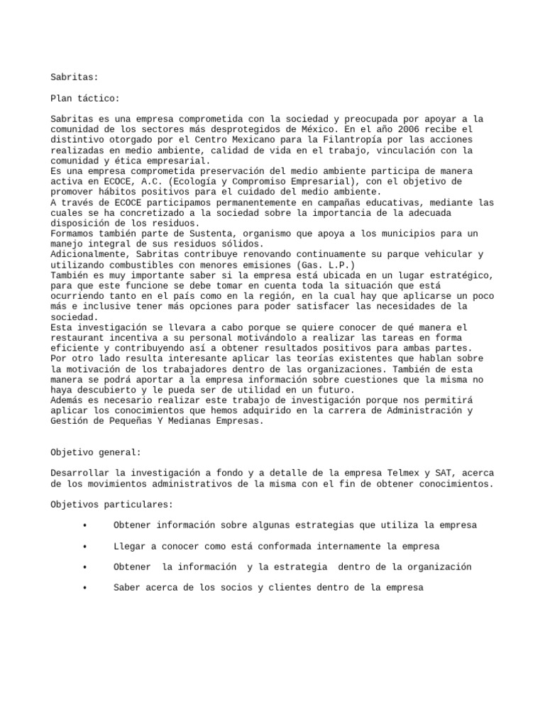 Plan Táctico | PDF | Economias