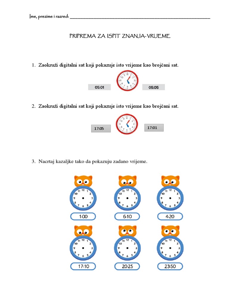 Vrijeme - Priprema Za Ispit | PDF