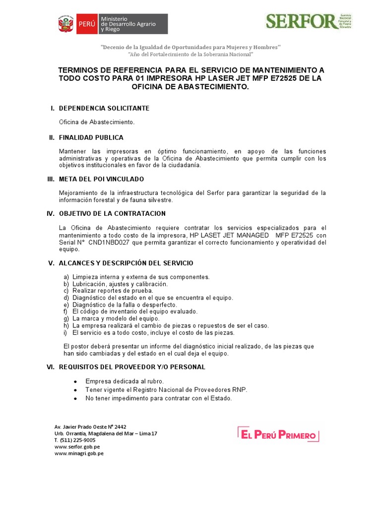 TDR para Mantenimiento de Impresora HP | PDF | Corrupción política