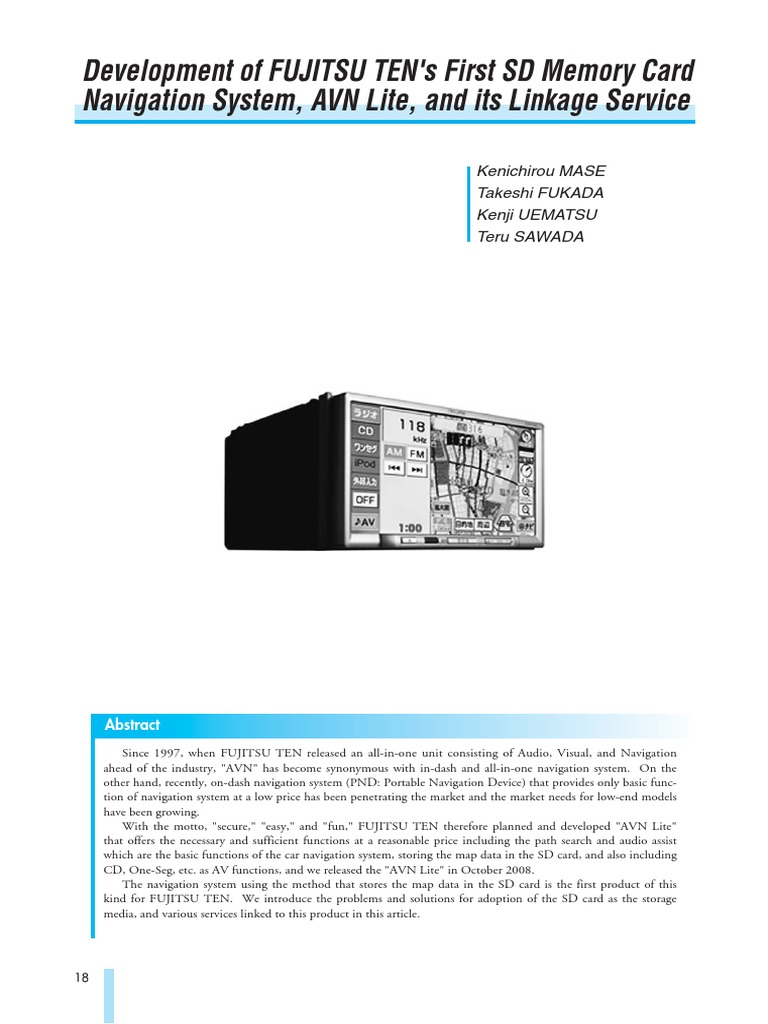 Development of FUJITSU TEN's First SD Memory Card Navigation System ...