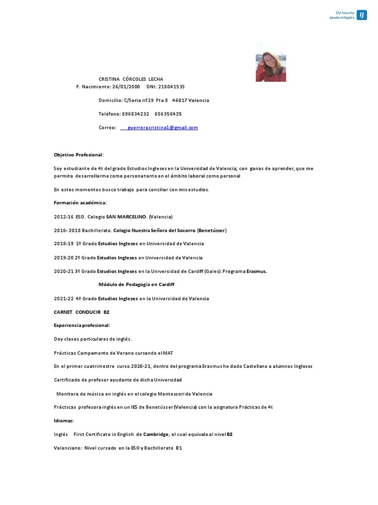 Curriculum - Cristina | PDF