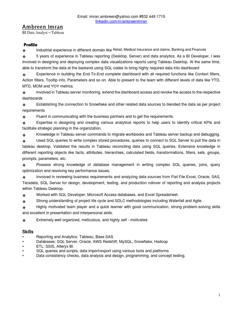 Dice Profile Ambreen Imran | PDF | Microsoft Sql Server | Databases