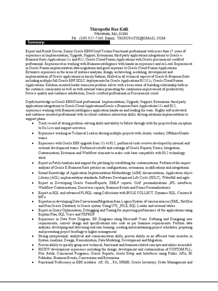 Dice Profile Thirupathi Kelli PDF | PDF | Oracle Corporation | Enterprise Resource Planning