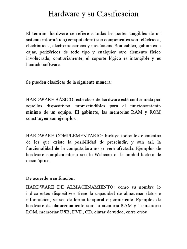Hardware y su Clasificacion | PDF