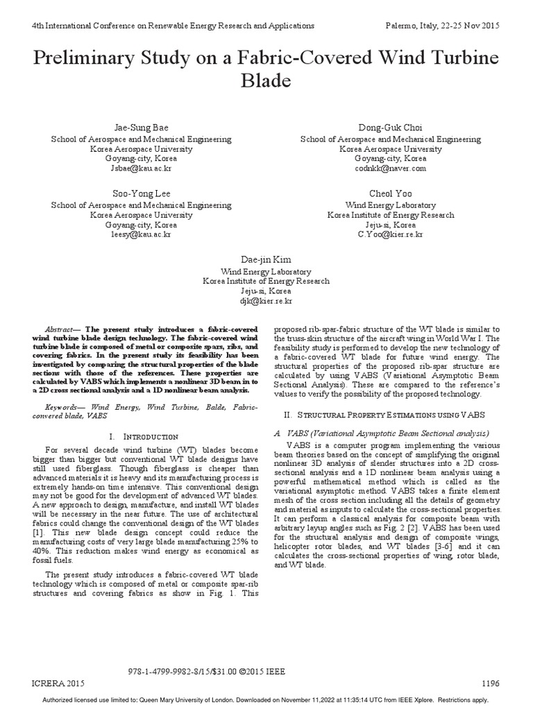 Preliminary Study On A Fabric-Covered Wind Turbine Blade | PDF ...
