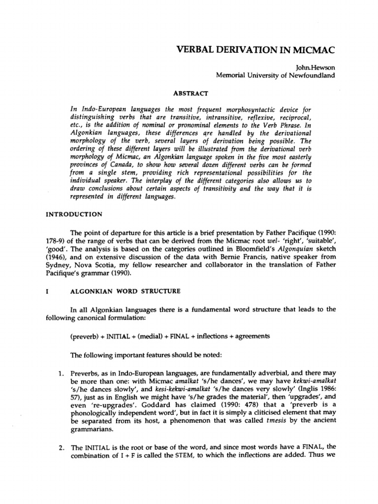 Micmac Verb Derivation Explained | PDF | Verb | Morphology (Linguistics)