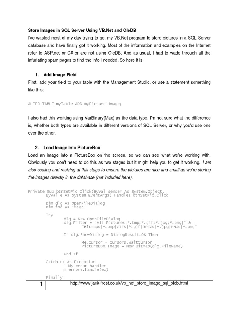 Store Images in SQL Server Using VB | Download Free PDF | Microsoft Sql Server | Computer ...