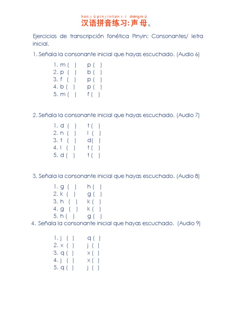 Ejercicios De Transcripción Fonética Pinyin Consonantes Pdf