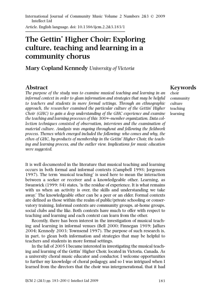 E1. The Gettin' Higher Choir - Exploring Culture, Teaching and Learning ...