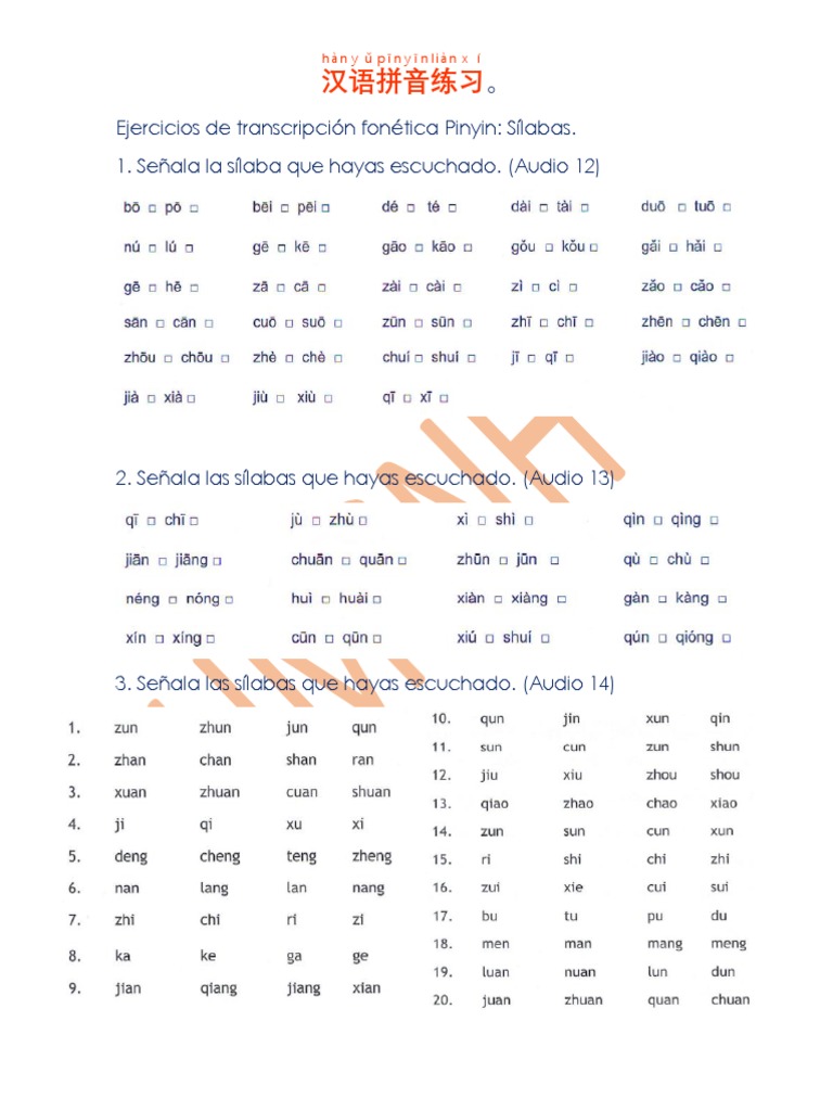 Ejercicios De Transcripción Fonética Pinyin Sílabas Pdf