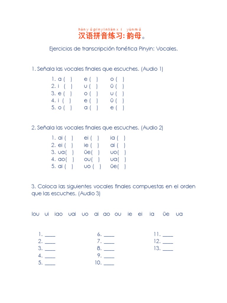 Ejercicios De Transcripción Fonética Pinyin Vocales Pdf