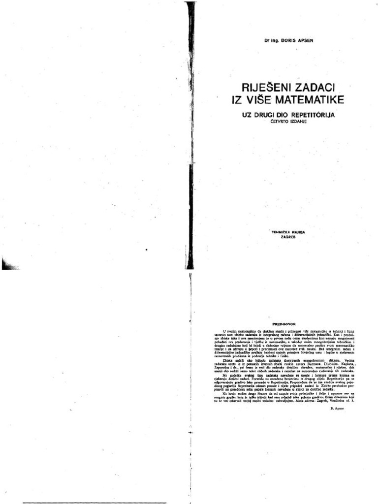 Boris Apsen Rijeseni Zadaci Vise Matematike Uz Drugi Dio Repetitorija 2 ...