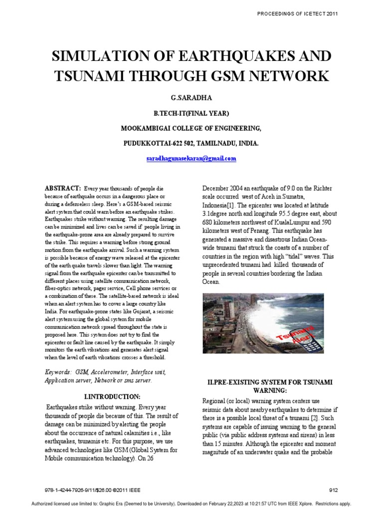 Simulation of Earthquakes and Tsunami Through GSM Network | PDF | Tsunami | Earthquakes