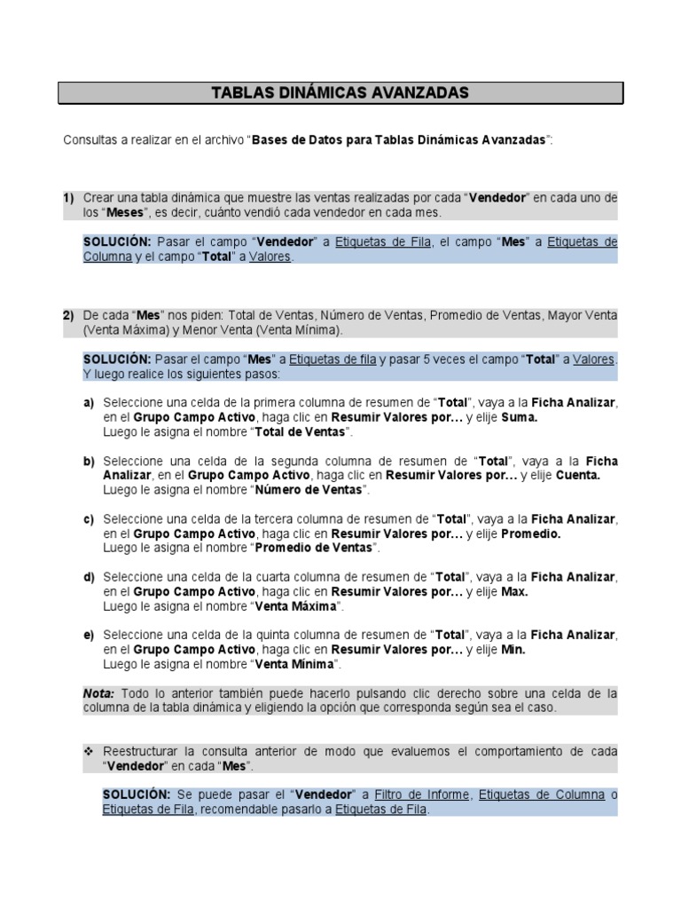 Consultas para Tablas Dinámicas Avanzadas | PDF | Informática