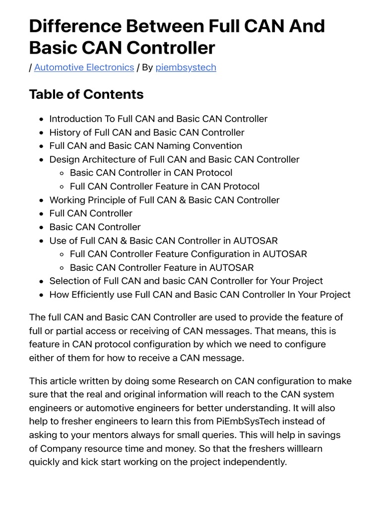 Difference Between Full CAN and Basic CAN Controller - PiEmbSysTech | PDF | Central Processing ...