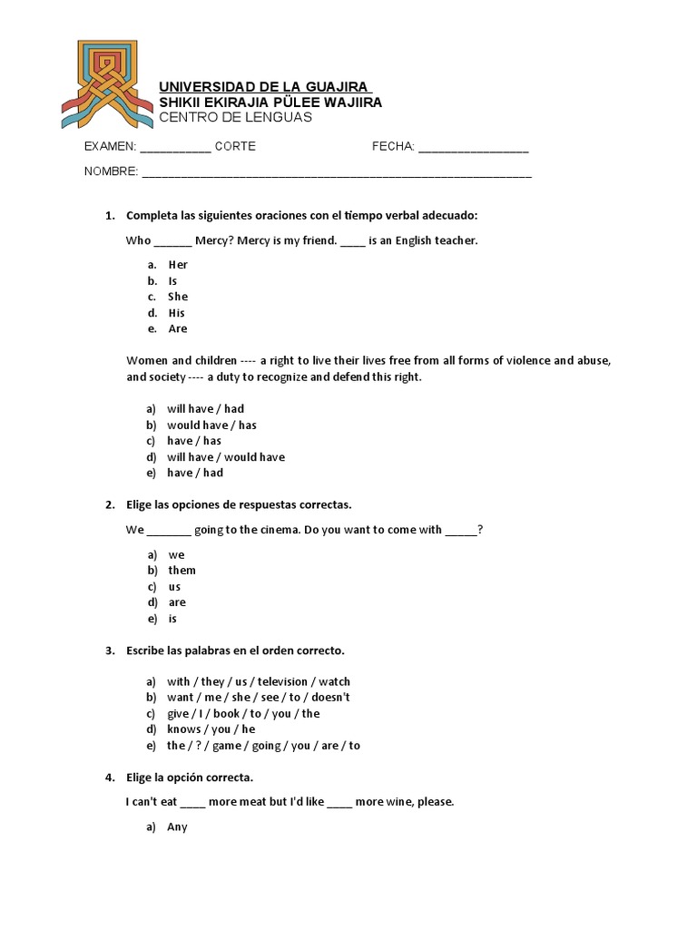 Verb Phrase Completion Exam | PDF | Games & Activities | Language Arts ...