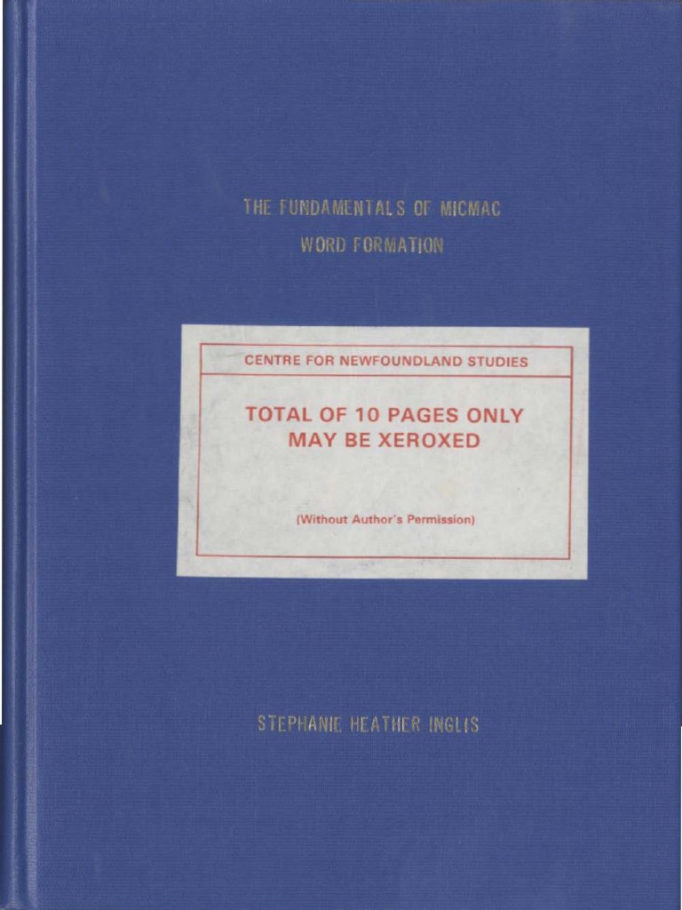 The Fundamentals of Micmac Word Formation - Inglis - StephanieHeather ...