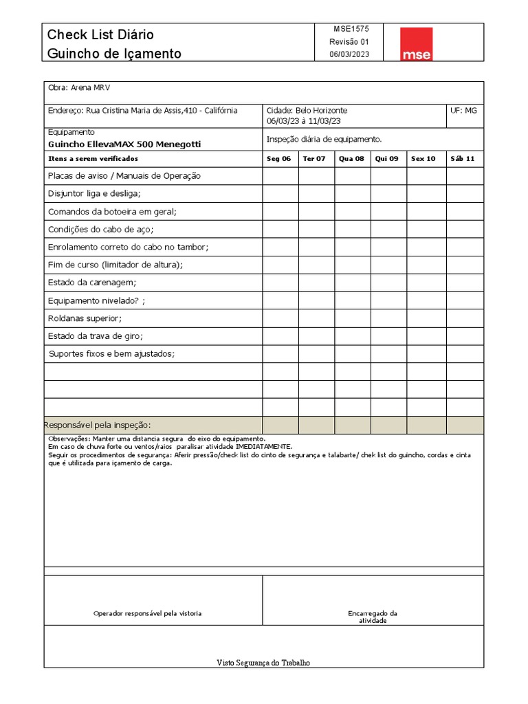 Checklist Guincho Ellevamax | PDF
