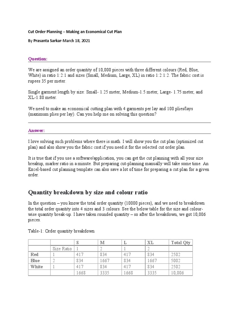 Cut Order Planning - Making An Economical Cut Plan | PDF | Applied ...