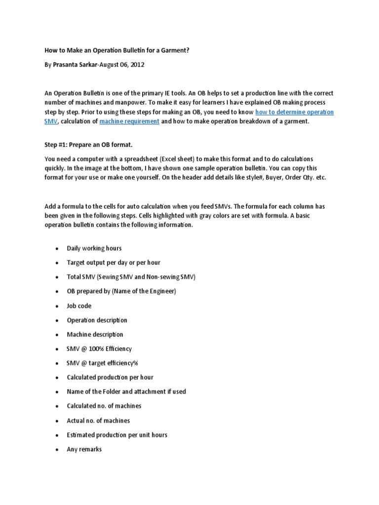 How To Make An Operation Bulletin For A Garment - 20120816 | PDF ...