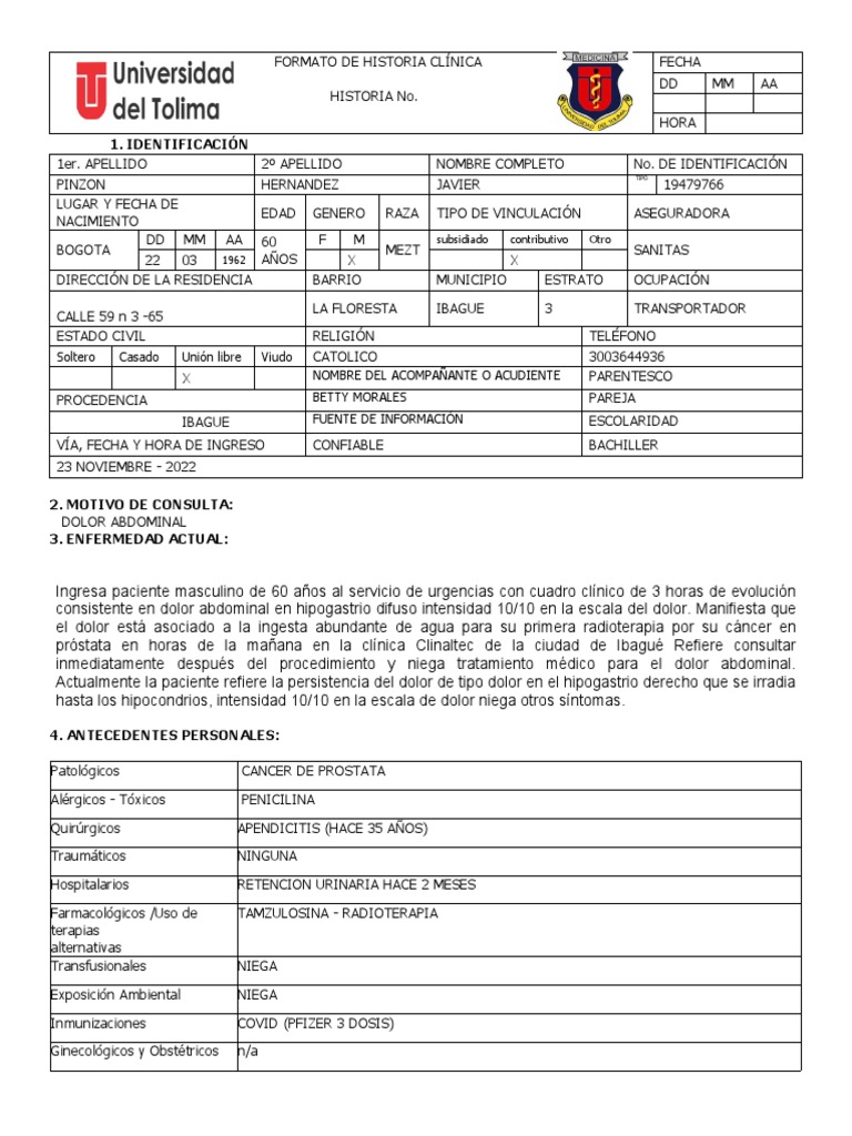 Modelo para Elaboracion de Historia Clinica UT Final Mayo | PDF | Medicina CLINICA | Epidemiología