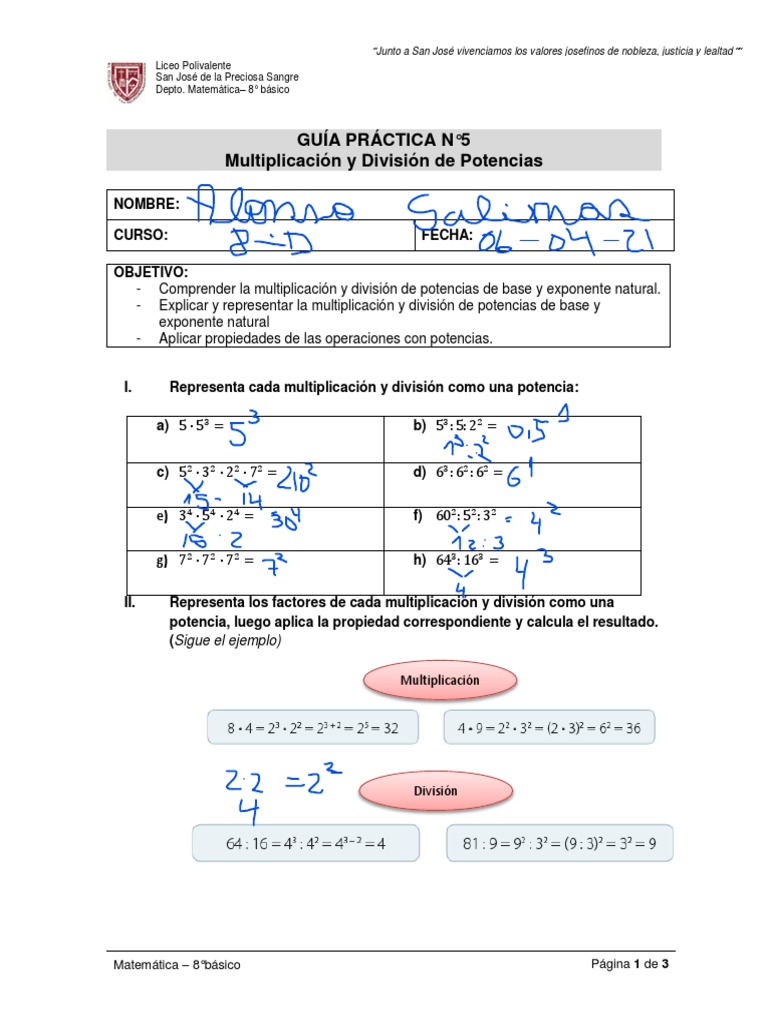 Guía 5 - Potencias 2 | PDF | Multiplicación | Exponenciación