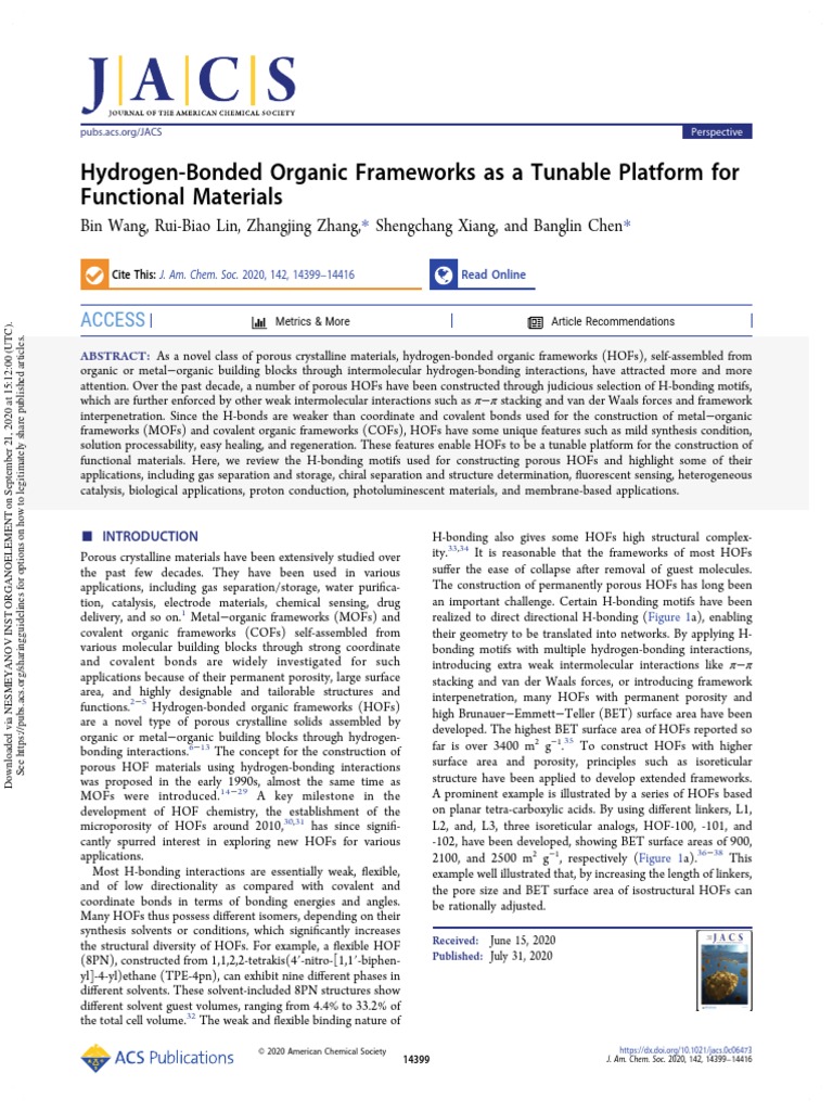 Review Hydrogen Bonded Organic Framework As Tunable Platform For ...